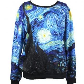 Van Gogh "starry Night" Crew Neck Sweater Long Sleeve on Luulla