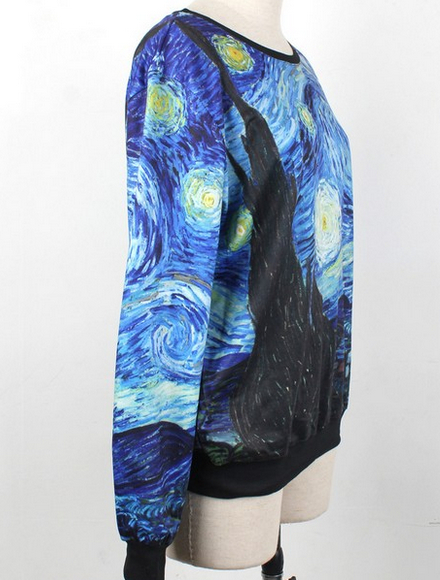 Van Gogh "starry Night" Crew Neck Sweater Long Sleeve on Luulla